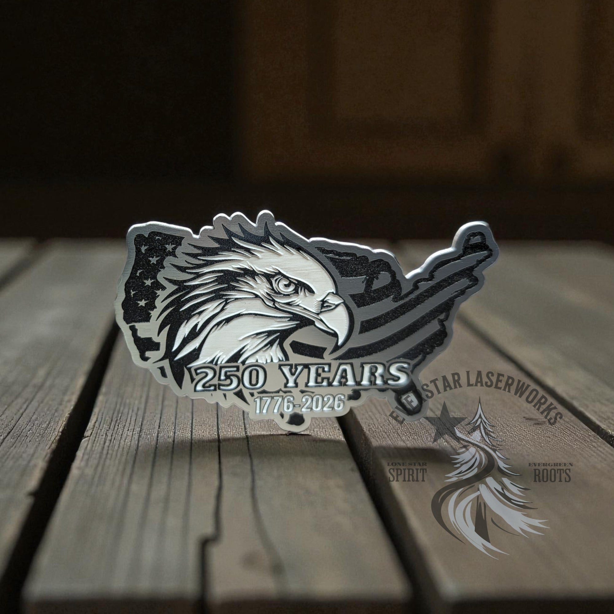 Patriot USA Eagle 250 Years Stainless Acrylic Patch – EverStar LaserWorks